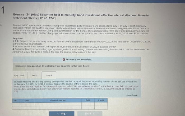 Solved Exercise 12-1 (Algo) Securities held-to-maturity; | Chegg.com