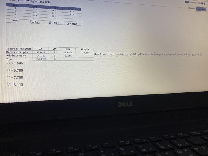 Solved owing sample data: 209 17N 1 22 3 1 Mean 282 262 26 | Chegg.com