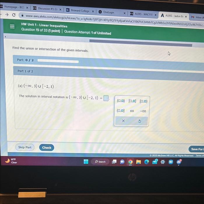 Solved Find the union or intersection as indicated, given | Chegg.com