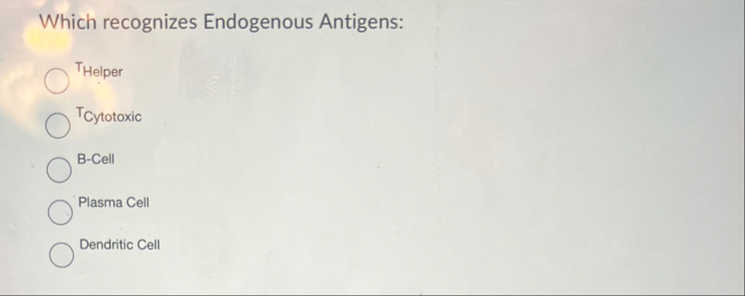 Solved Which recognizes Endogenous Antigens:?TT ﻿Helper?T | Chegg.com