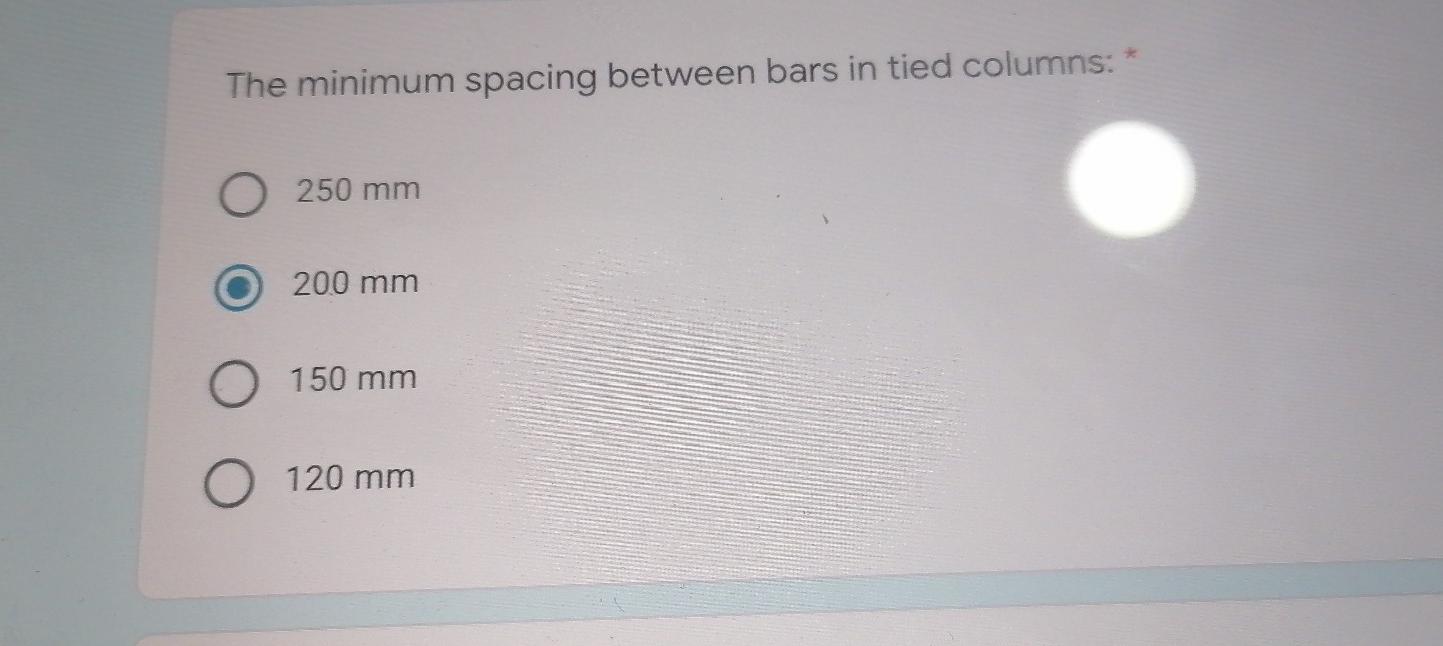 Solved The minimum spacing between bars in tied columns: * | Chegg.com
