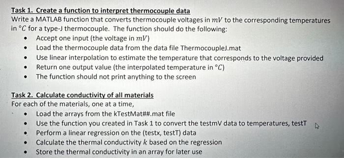 Solved Task 1. Create a function to interpret thermocouple | Chegg.com