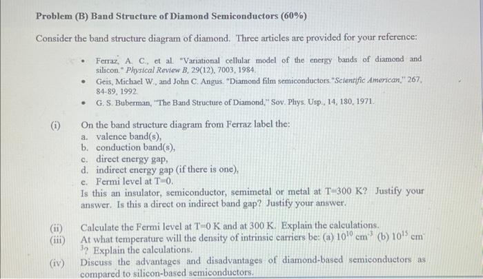 Solved Problem (B) Band Structure of Diamond Semiconductors | Chegg.com