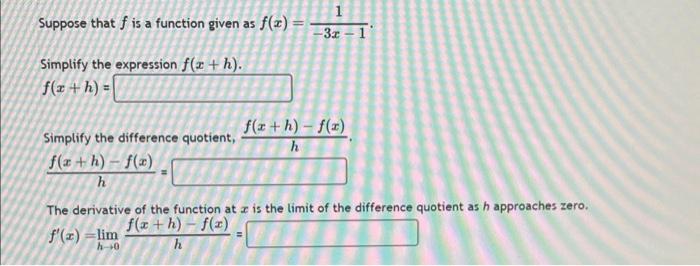 Solved Suppose that f is a function given as f(x)=−3x−11. | Chegg.com