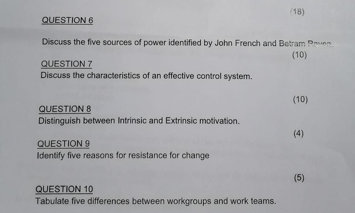 Solved QUESTION 1 Define the term \"Management\" QUESTION 2 | Chegg.com