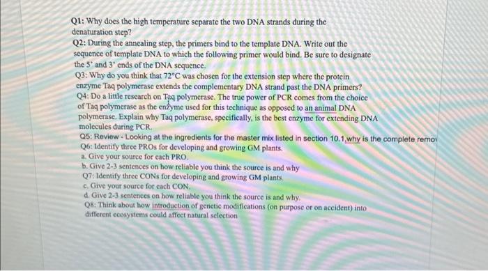 Solved Q1: Why does the high temperature separate the two | Chegg.com