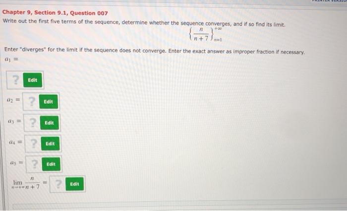 Solved Chapter 9, Section 9.1, Question 007 Write out the | Chegg.com