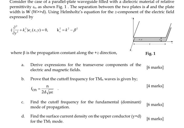 Solved Consider the case of a parallel-plate waveguide | Chegg.com
