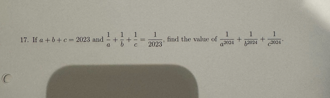 Solved If a+b+c=2023 ﻿and 1a+1b+1c=12023, ﻿find the value of | Chegg.com