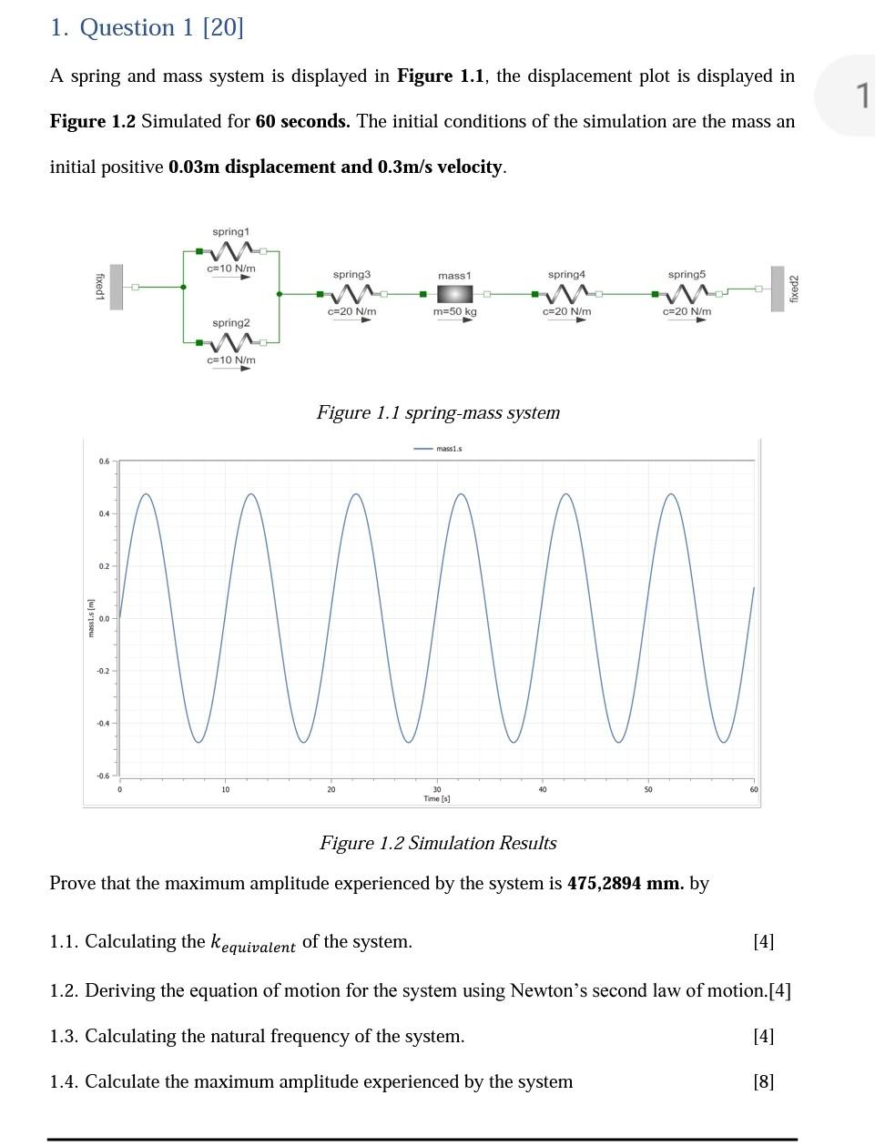 Solved A spring and mass system is displayed in Figure 1.1, | Chegg.com