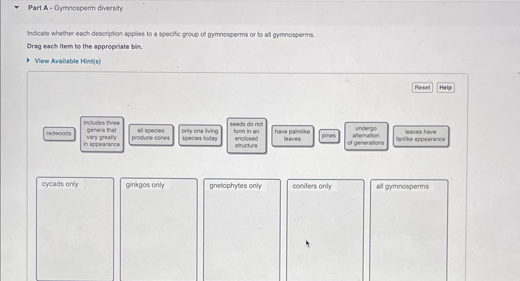 Solved Part A - ﻿Gymnosperm diversityIndicate whether each | Chegg.com