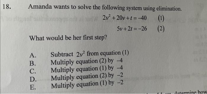 Solved Amanda wants to solve the following system using | Chegg.com