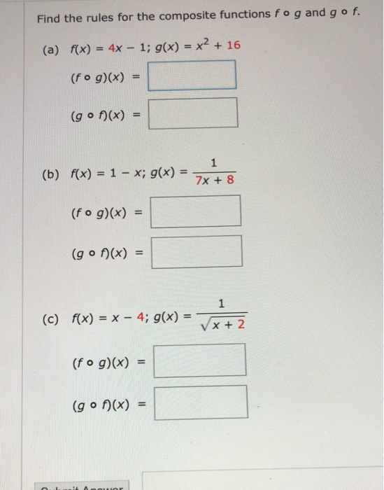 Solved Find the rules for the composite functions fog and go | Chegg.com