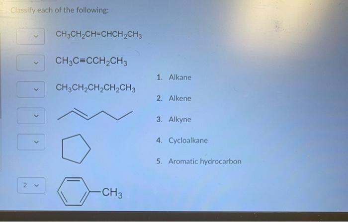 Solved Classify each of the following: CH3CH2CH=CHCH2CH3 | Chegg.com