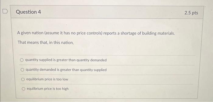 Solved A given nation (assume it has no price controls) | Chegg.com
