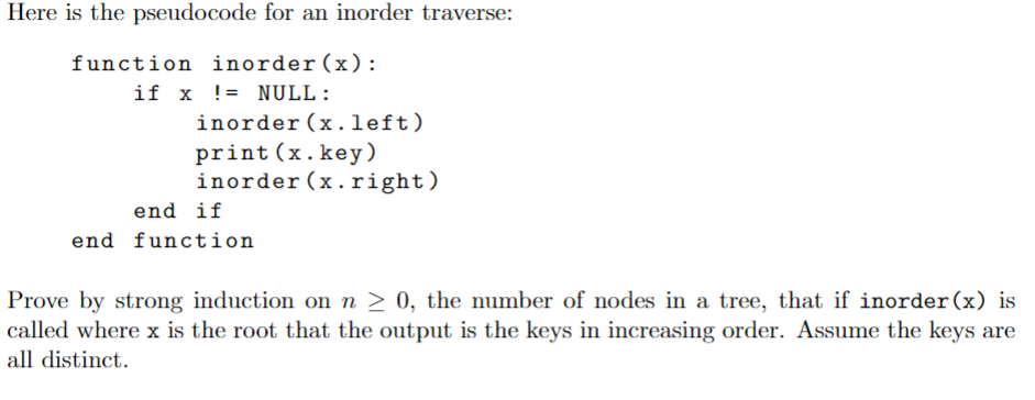 Solved Here is the pseudocode for an inorder | Chegg.com