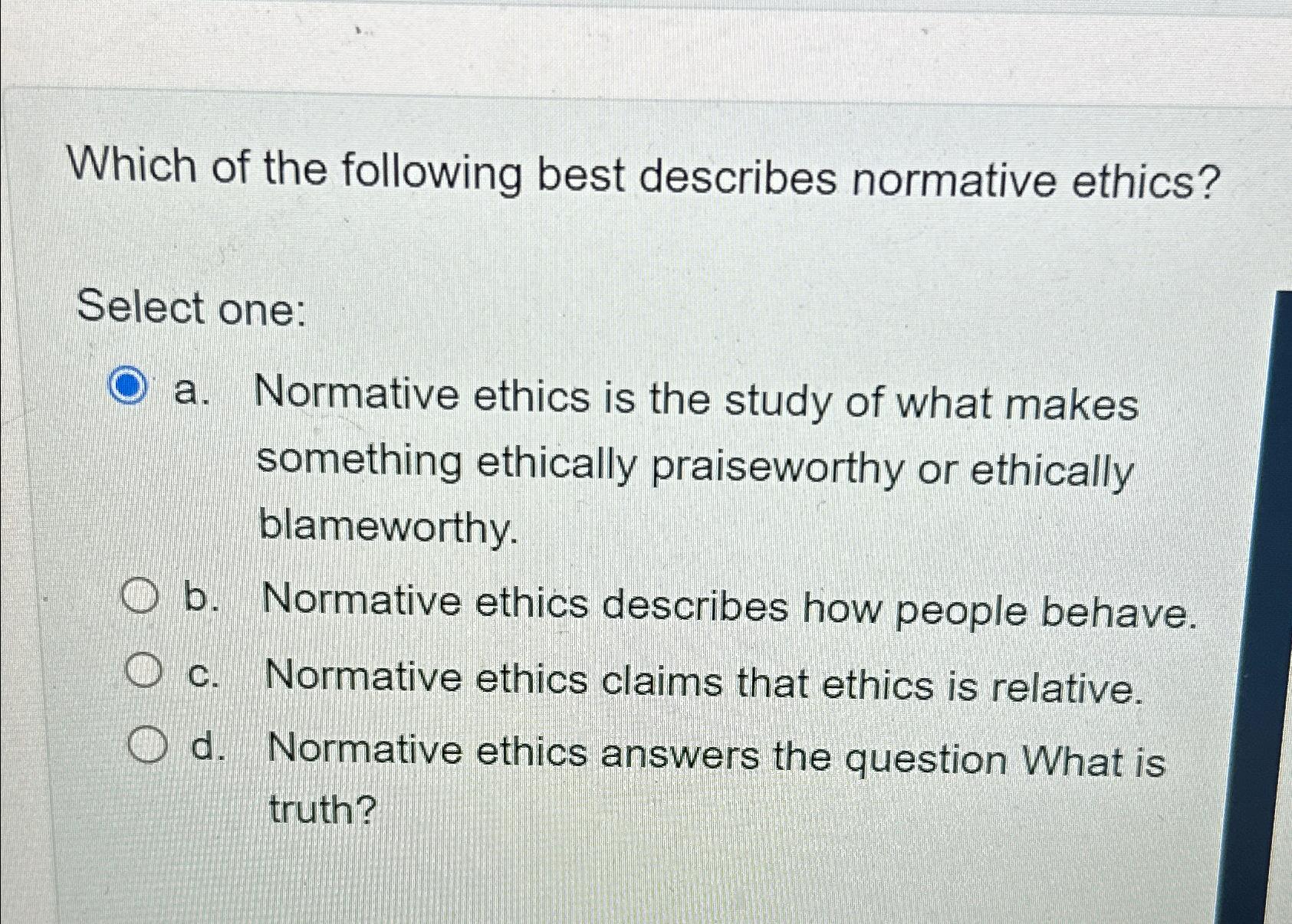 Solved Which of the following best describes normative | Chegg.com