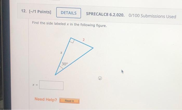 Solved Find the side labeled x in the following figure. | Chegg.com