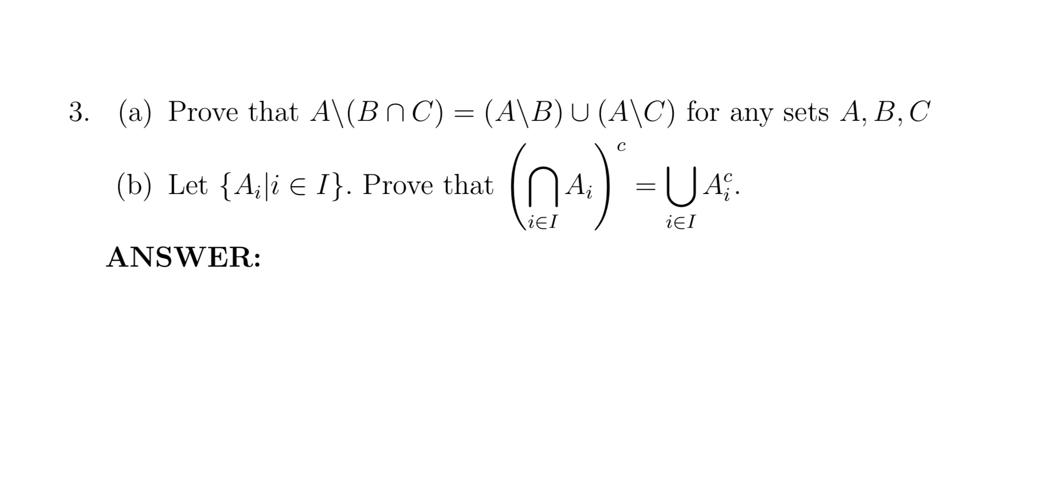 Solved (a) ﻿Prove that A??(B∩C)=(A??B)∪(A??C) ﻿for any sets | Chegg.com
