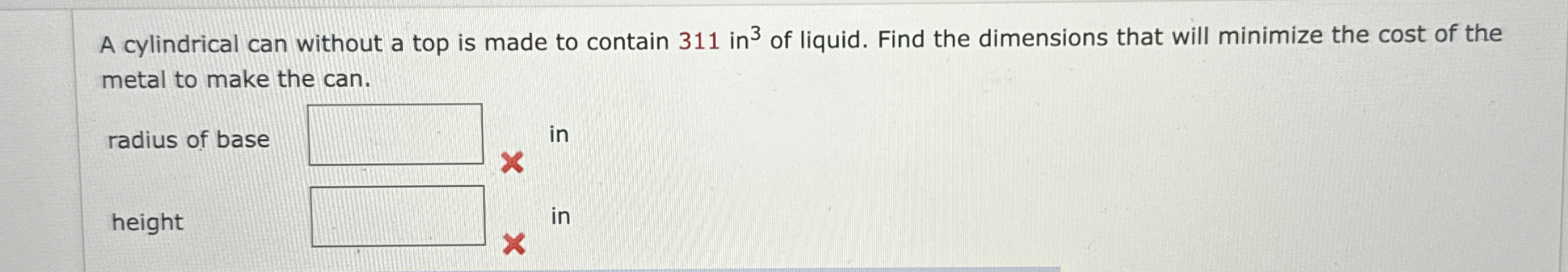 Solved A cylindrical can without a top is made to contain | Chegg.com