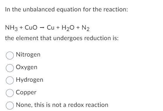 Solved In the unbalanced equation for the reaction: | Chegg.com