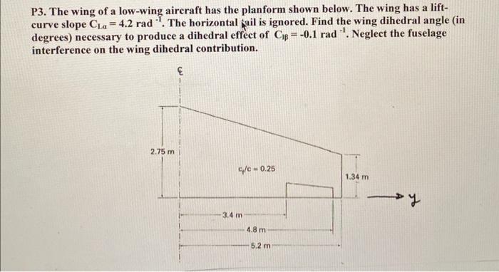 Solved P3. The wing of a low-wing aireraft has the planform | Chegg.com