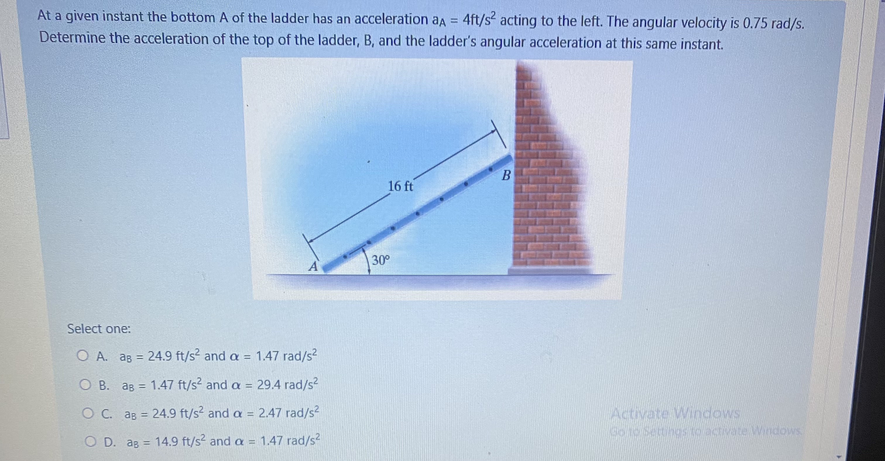 Solved At a given instant the bottom A of the ladder has an | Chegg.com
