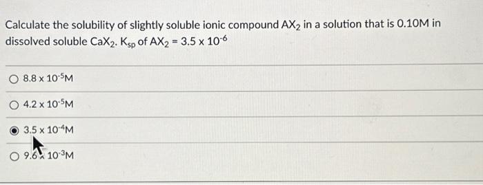 Solved Calculate the solubility of slightly soluble ionic | Chegg.com