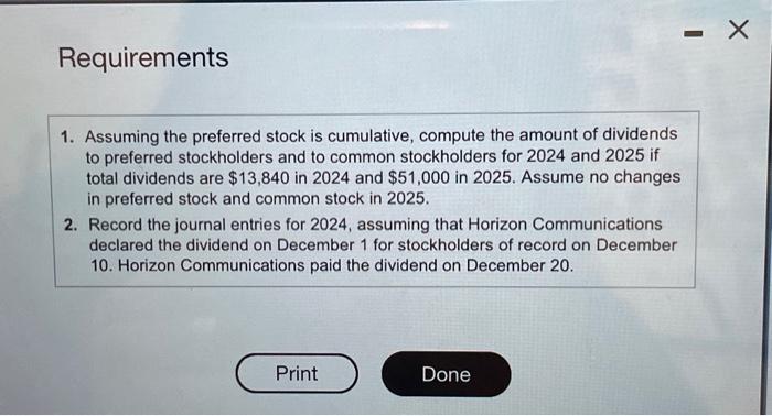 Solved Requirements 1. Assuming the preferred stock is | Chegg.com Solved Requirements 1. Assuming the preferred stock is | Chegg.com