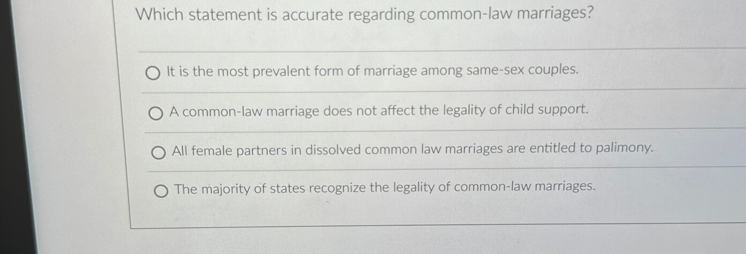 Solved Which statement is accurate regarding common-law | Chegg.com