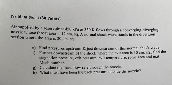 Solved Problem No. 4 (30 Points) Air supplied by a reservoir | Chegg.com