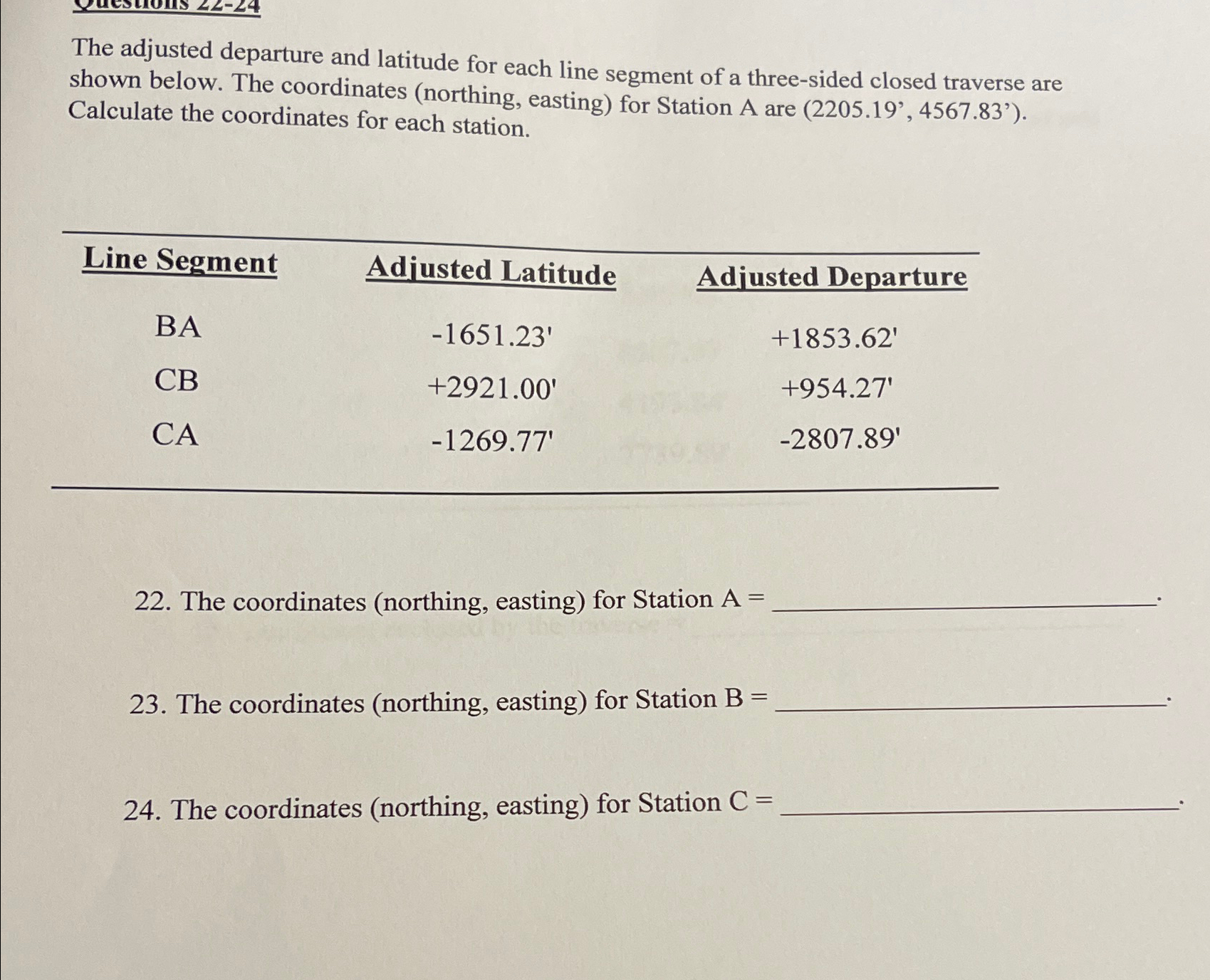 Solved The adjusted departure and latitude for each line | Chegg.com