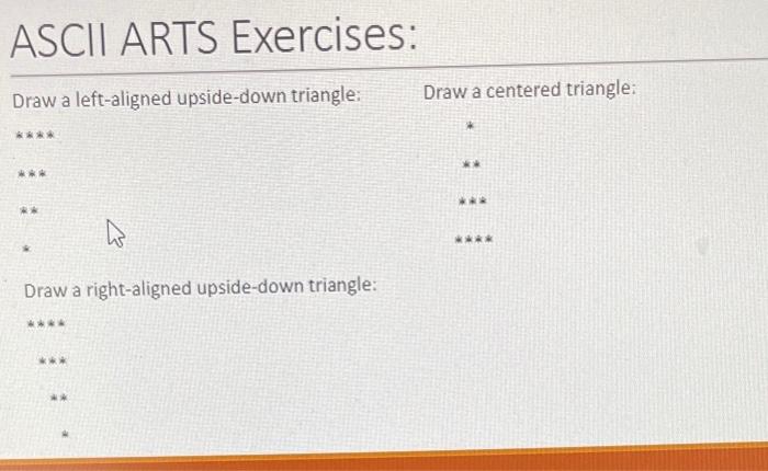 Solved ASCII ARTS Exercises: Draw a left-aligned upside down | Chegg.com