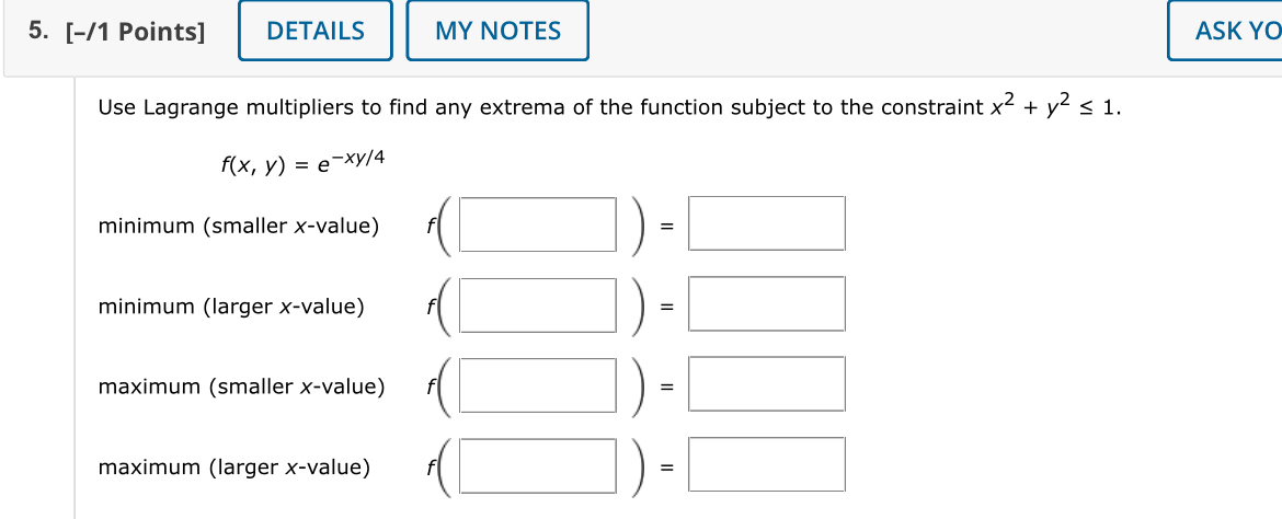 Solved [-/1 ﻿Points]Use Lagrange multipliers to find any | Chegg.com