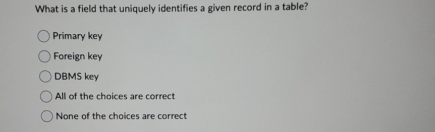 Solved What is a field that uniquely identifies a given | Chegg.com