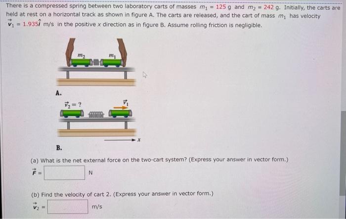 Solved There is a compressed spring between two laboratory | Chegg.com