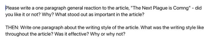 Solved Please write a one paragraph general reaction to the | Chegg.com