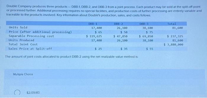 Solved Double Company produces three products - DBB-1, | Chegg.com