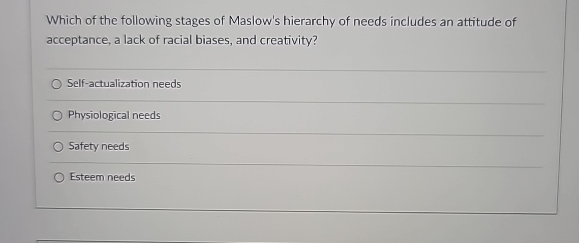 Solved Which of the following stages of Maslow's hierarchy | Chegg.com