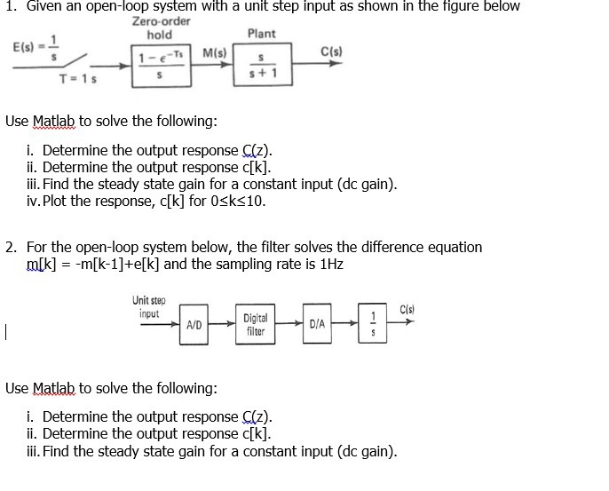 Solved 1. Given an open-loop system with a unit step input | Chegg.com
