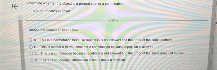 Solved Determine whether the object is a permutation or a | Chegg.com