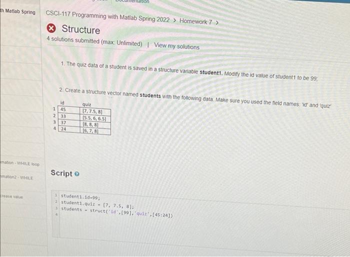 Solved H Matlab Spring Csci 117 Programming With Matlab 