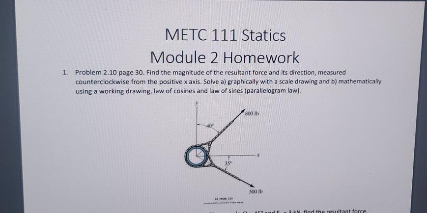 Solved 800 lb 40° 35° 500 lb De 10 METC 111 Statics Module | Chegg.com