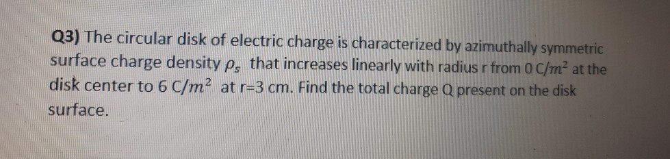 Solved Q3) The circular disk of electric charge is | Chegg.com