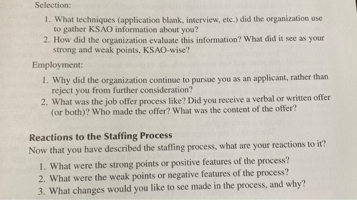 Solved APPLICATIONS Staffing for Your Own Job Instructions | Chegg.com