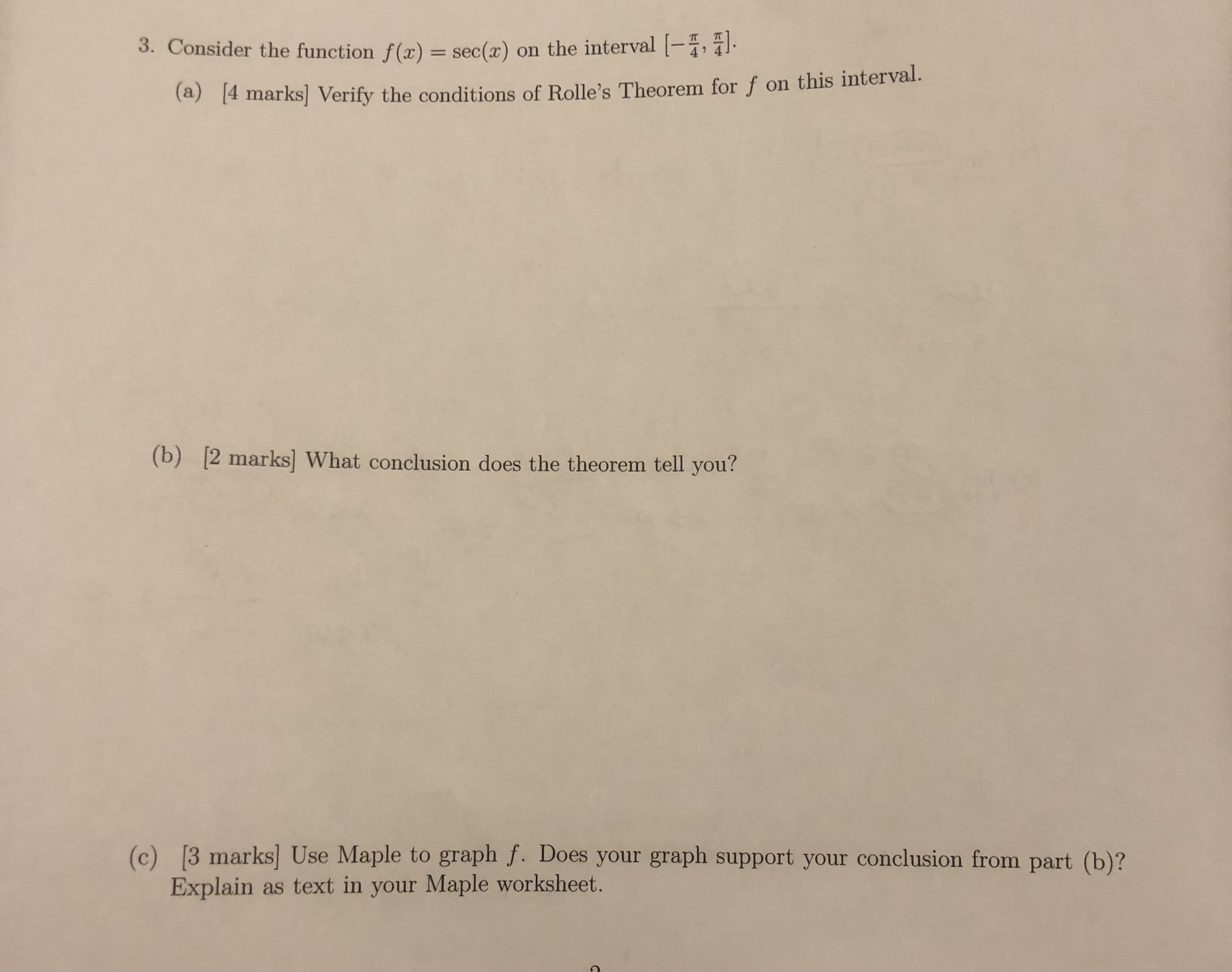 Solved Consider the function f(x)=sec(x) ﻿on the interval | Chegg.com