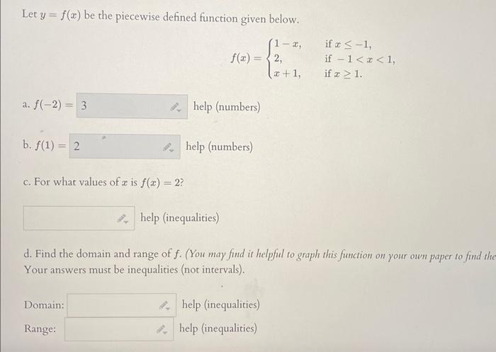Solved Let y=f(x) be the piecewise defined function given | Chegg.com