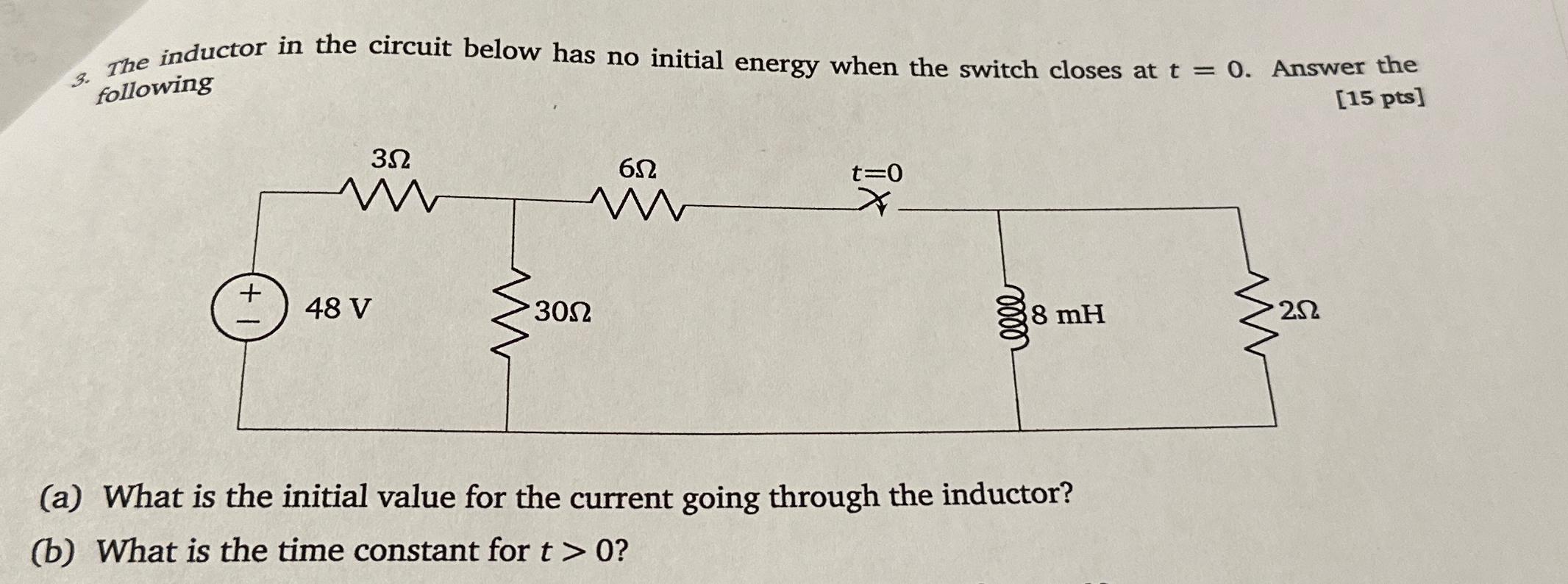 Solved The inductor in the circuit below has no initial | Chegg.com