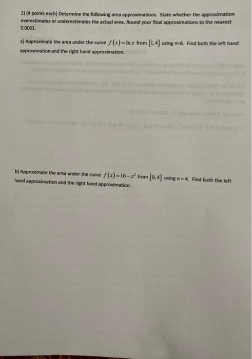 Solved 2) (4 points each) Determine the following area | Chegg.com