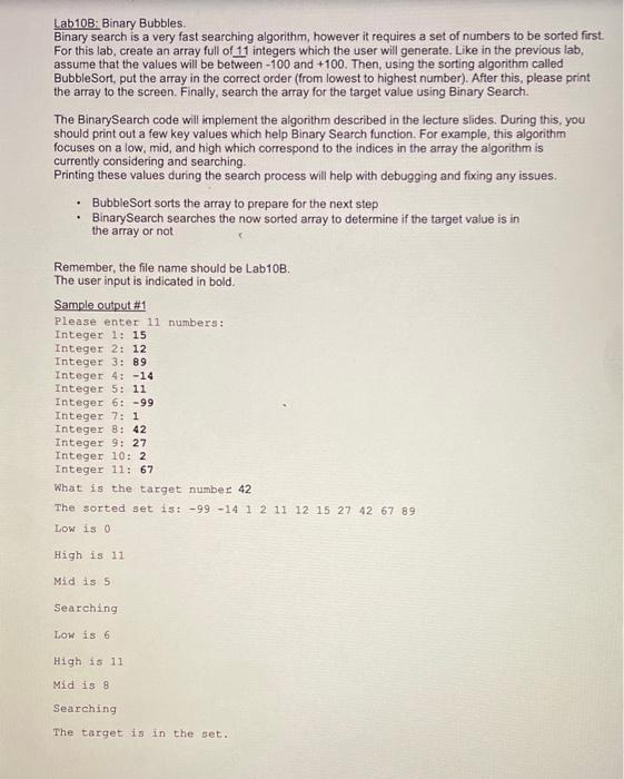Solved Lab 10b Binary Bubbles Binary Search Is A Very Fast 0714